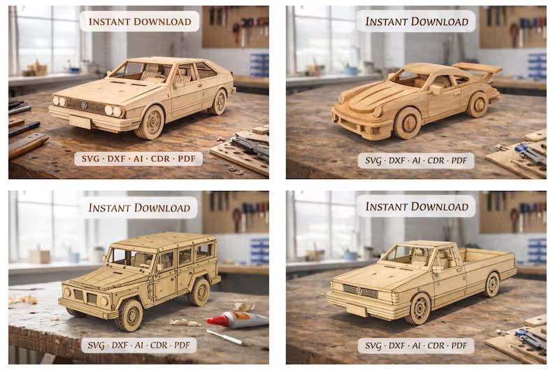 Laser Cut Wooden Vehicle Models Bundle, 44 Designs, 3mm MDF Plywood ...