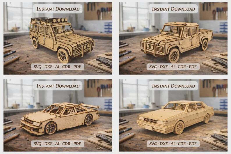 Laser Cut Wooden Vehicle Models Bundle, 44 Designs, 3mm MDF Plywood ...