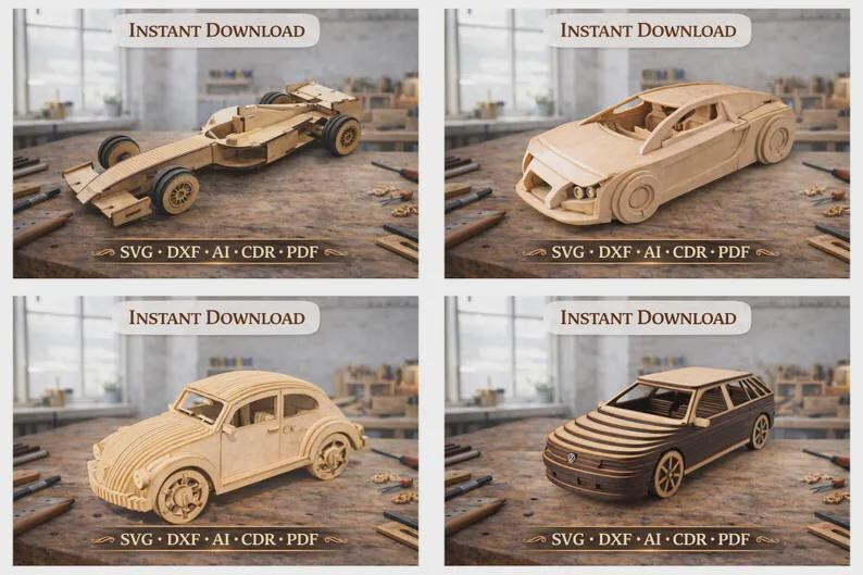 Laser Cut Wooden Vehicle Models Bundle, 44 Designs, 3mm MDF Plywood ...