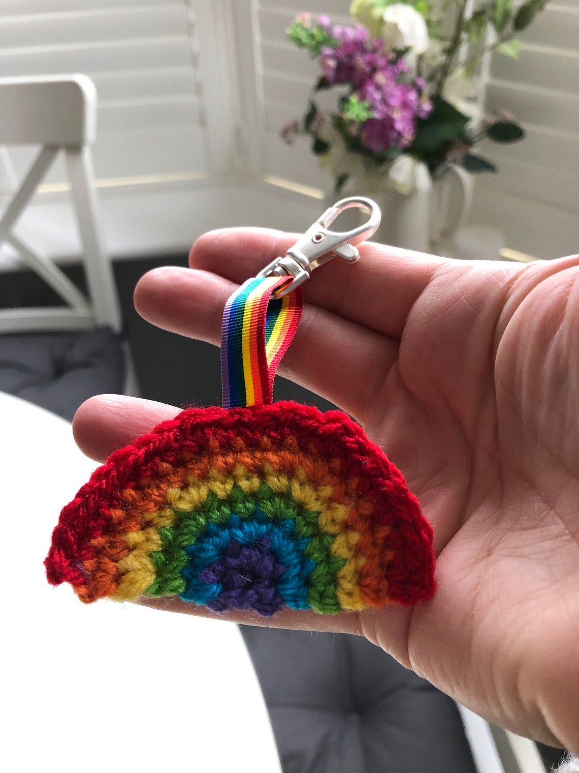 Crocheted Rainbow Keyring Keychain - Etsy