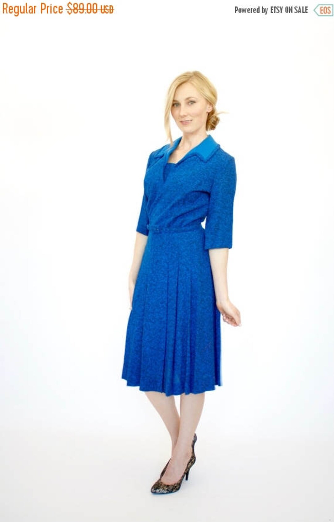 50's-60's Day Dress, Royal Blue Lady Dress, Women's Small Dress, Long ...