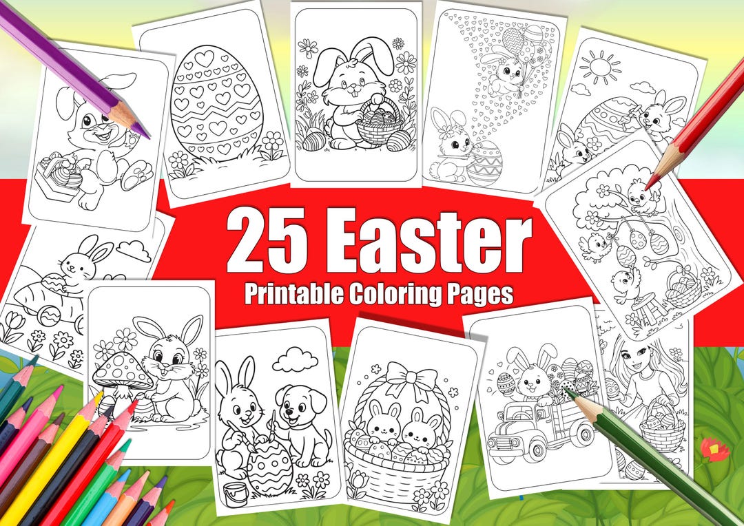 25 Easter Coloring Pages for Kids | Printable Bunny, Egg Designs - Etsy