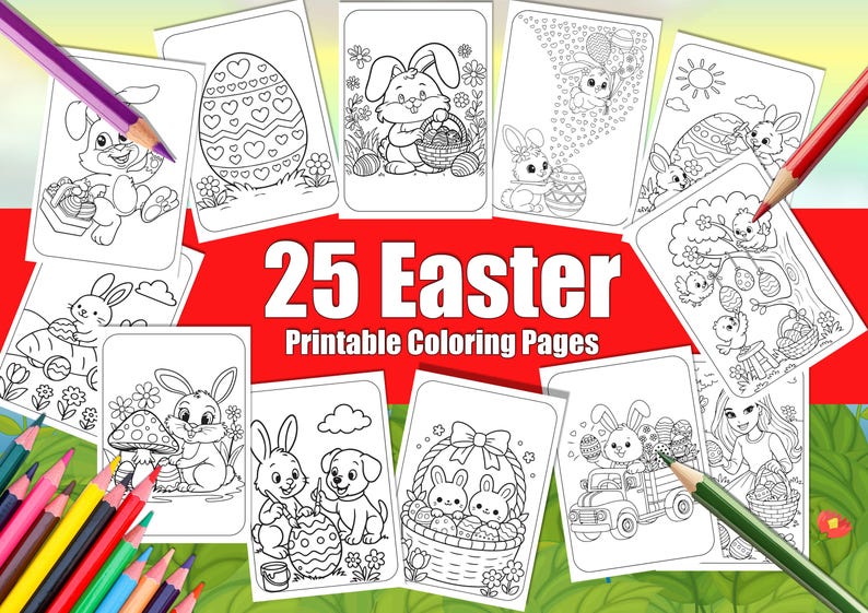 25 Easter Coloring Pages for Kids | Printable Bunny, Egg Designs - Etsy