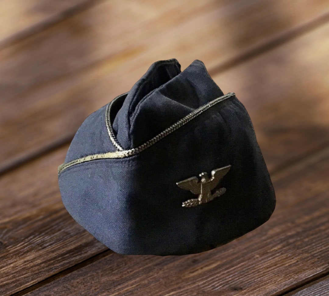 Vintage WW2? US Air Force Military Side Cap Garrison Hat Blue Silver Piping 7 1/8 With 22M ...