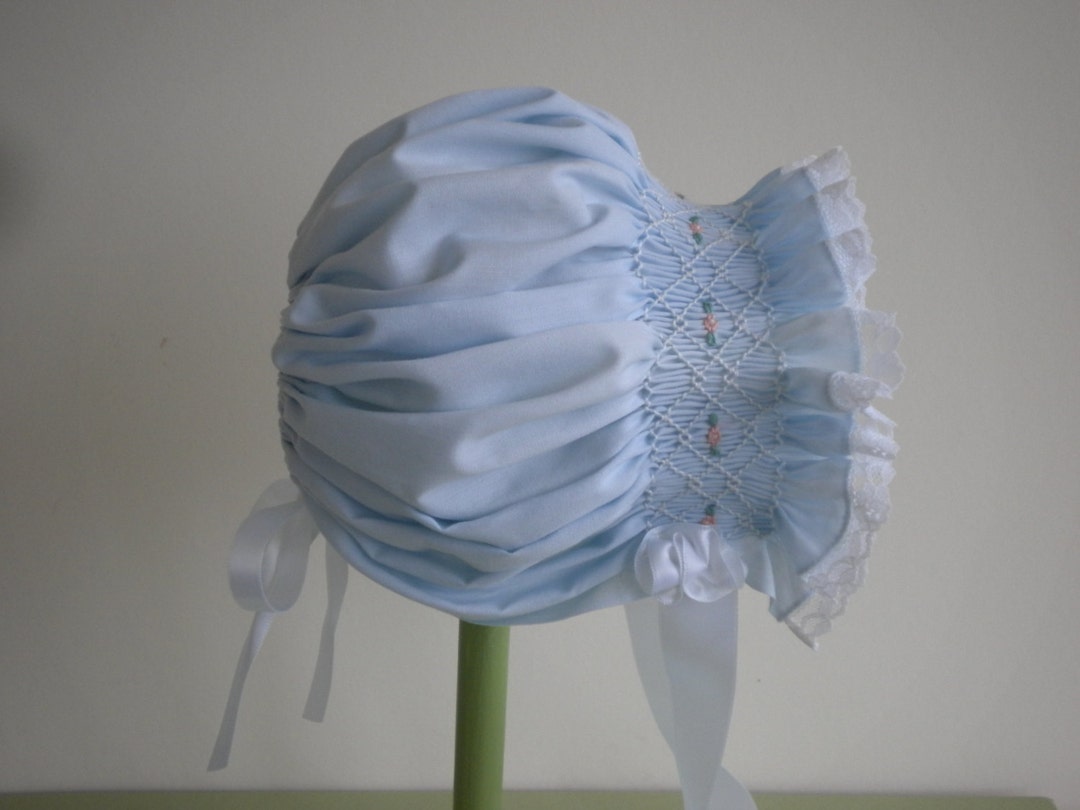 Hand Smocked Blue Baby Bonnet - Etsy