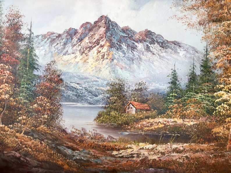 Large 1980s Autumn Landscape Painting of a Mountain Original | Etsy