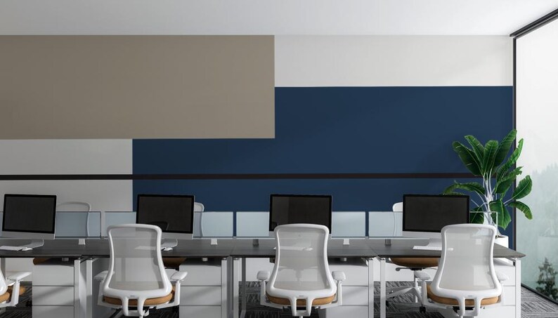 Modern Office Mural, Geometric Mid-century Blue Beige Wallpaper ...