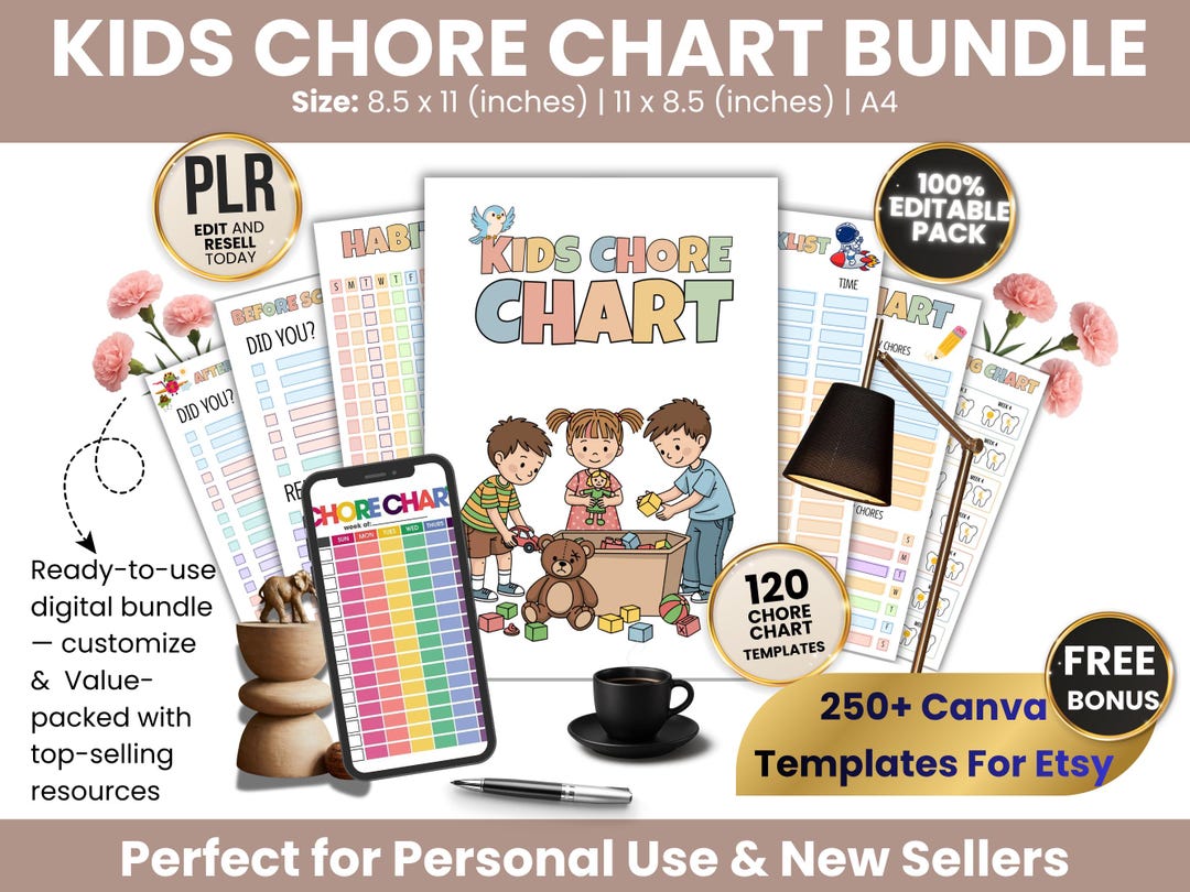 Kids Chore Chart Bundle | Editable Family Schedule, Daily Planner ...