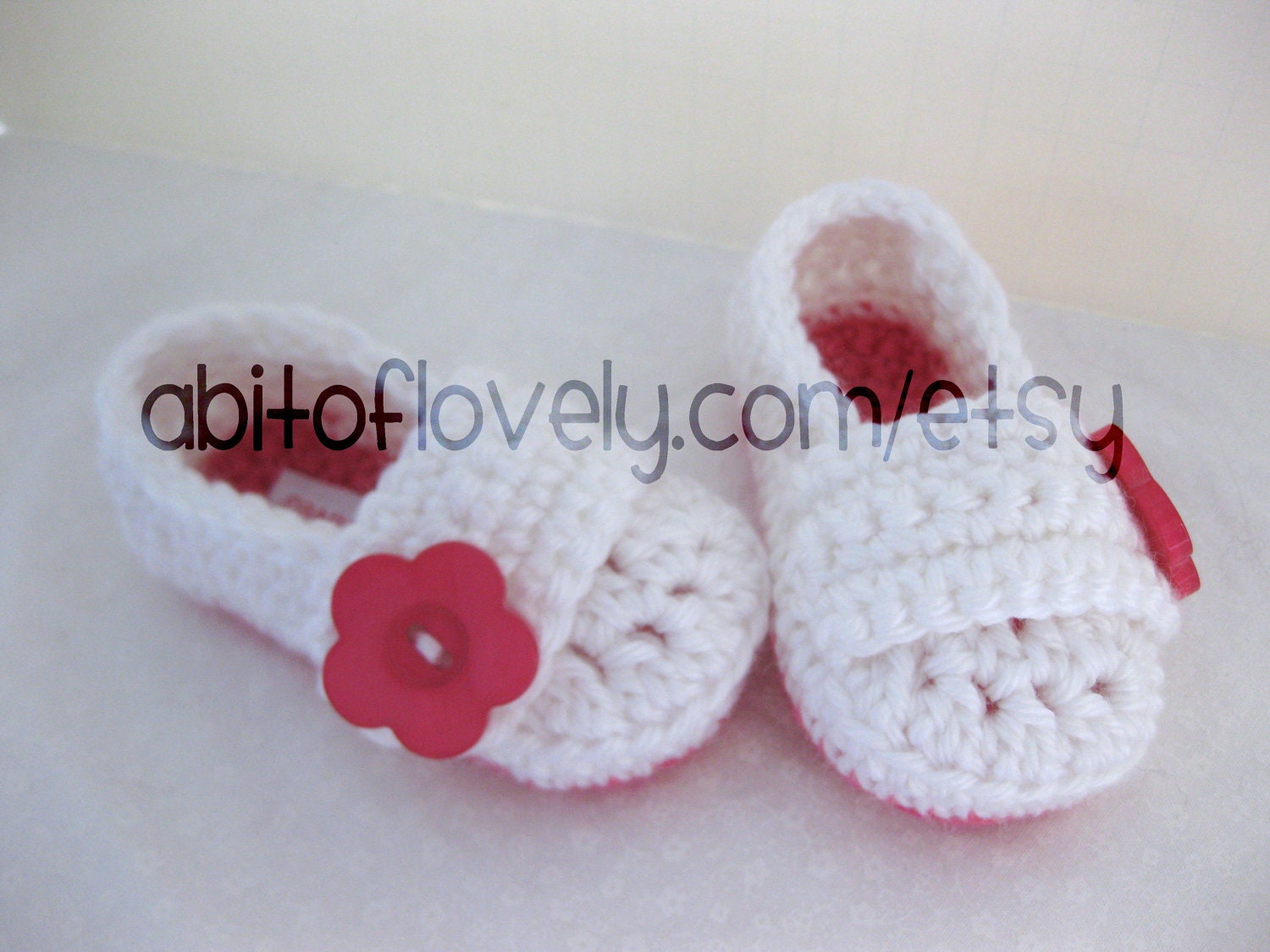 Easter Baby Girl Shoes / Booties - Pink & White, Bright Pink Flower ...
