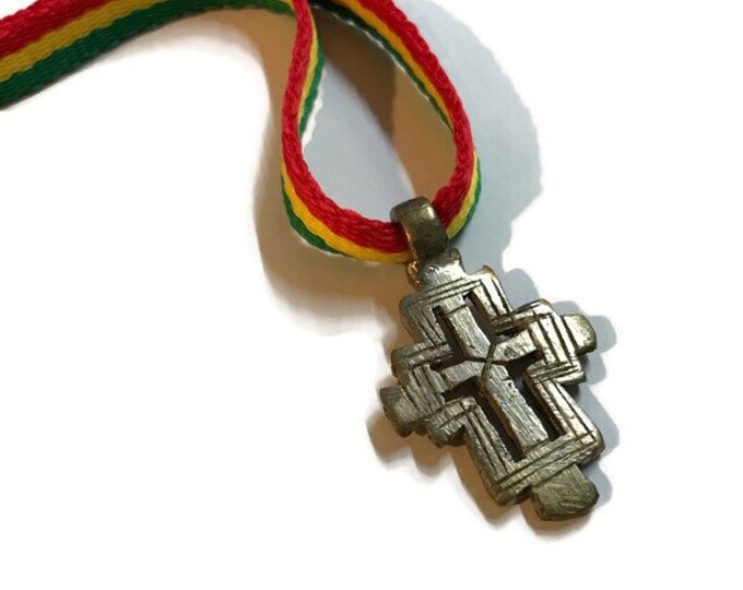 Ethiopian Cross Necklace Red Gold and Green Rasta Jewelry Silver Tone ...