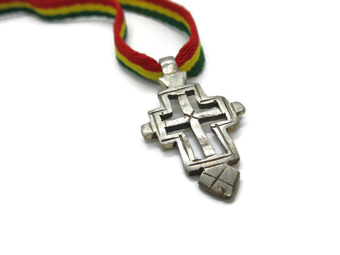 Ethiopian Cross Pendant Necklace Rasta Necklace Rastafari Jewelry Red ...