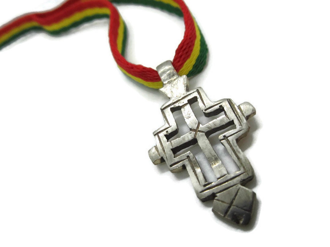Ethiopian Cross Pendant Necklace Rasta Necklace Rastafari Jewelry Red ...