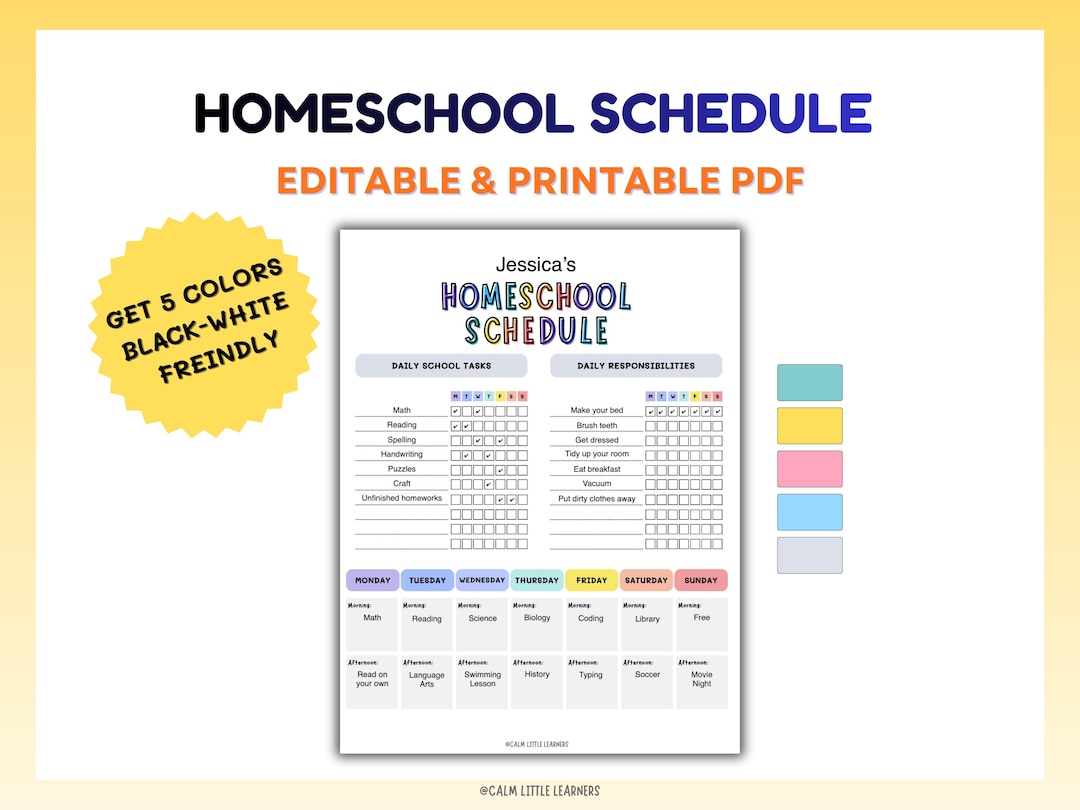 Editable Homeschool Schedule Printable | Weekly Planner PDF | Daily ...