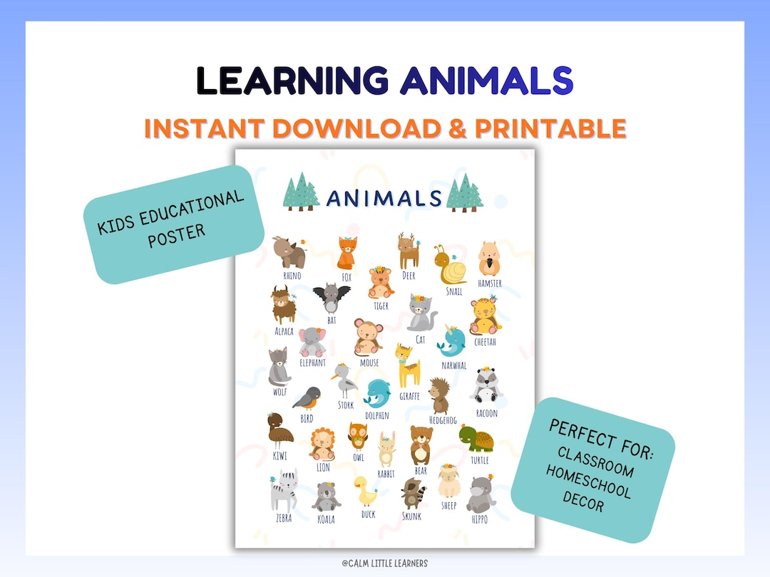 Animal Poster for Kids | Nursery Wall Art Printable | Toddler Learning ...