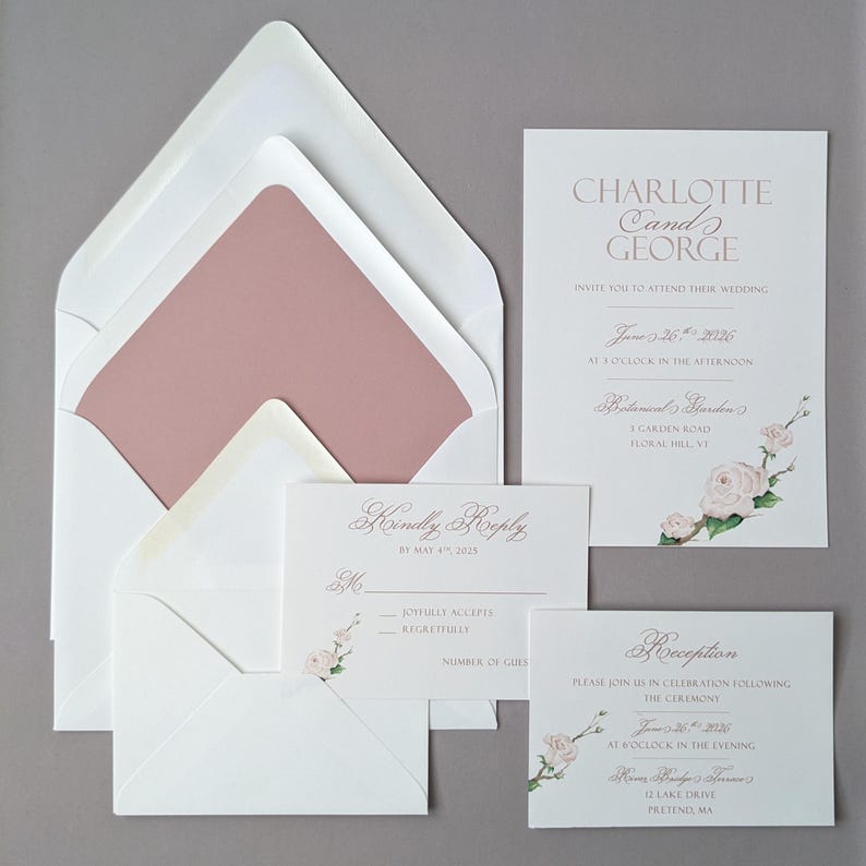 White Rose Watercolor Wedding Invitation Suite (invite, RSVP Card ...