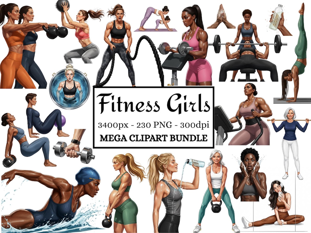 230 Fitness Clipart Mega Bundle | Gym Girls Workout Illustrations ...