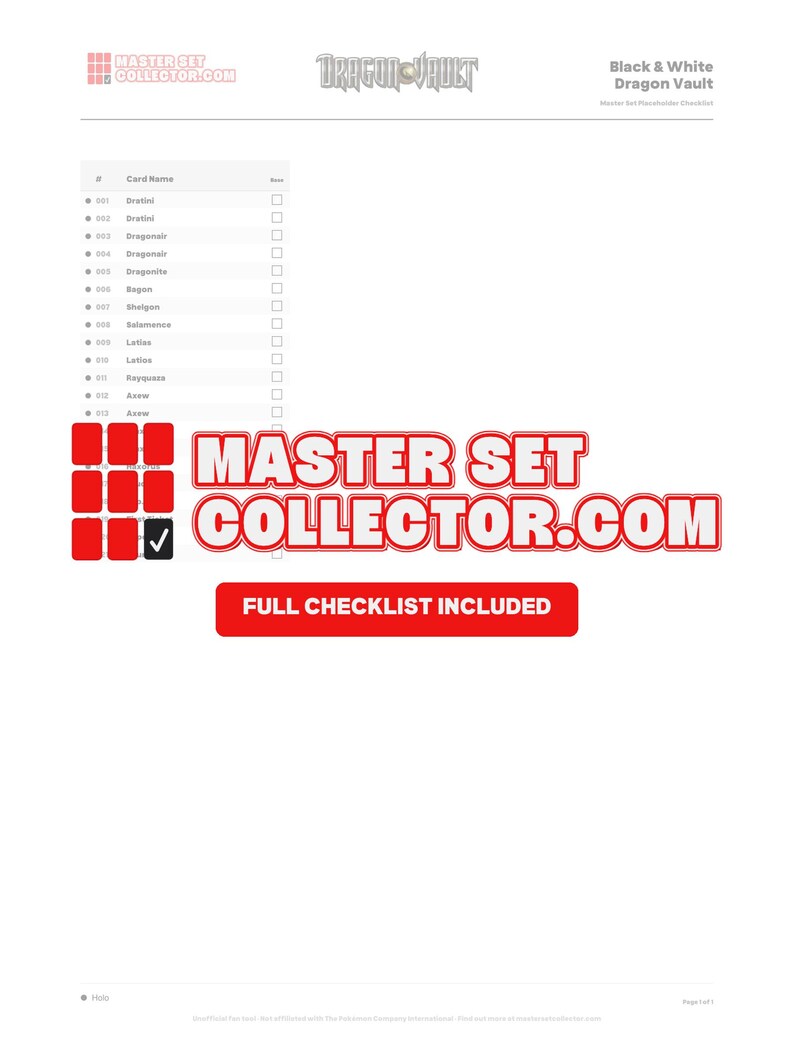 Dragon Vault English Master Set - Pokemon Card Binder + Checklist ...