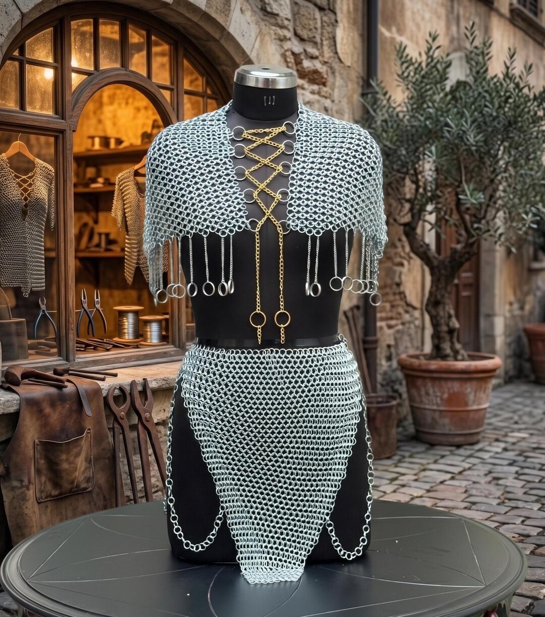 Silver Chainmail Body Armor Set – Bold Festival Outfit, Cosplay Costume ...