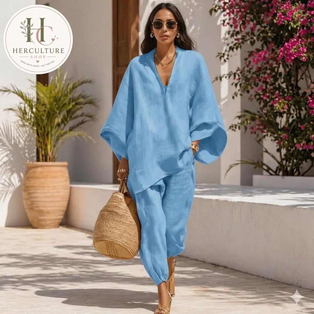 Women Cotton Linen Matching Set, Two Piece Summer Wear, Comfortable ...