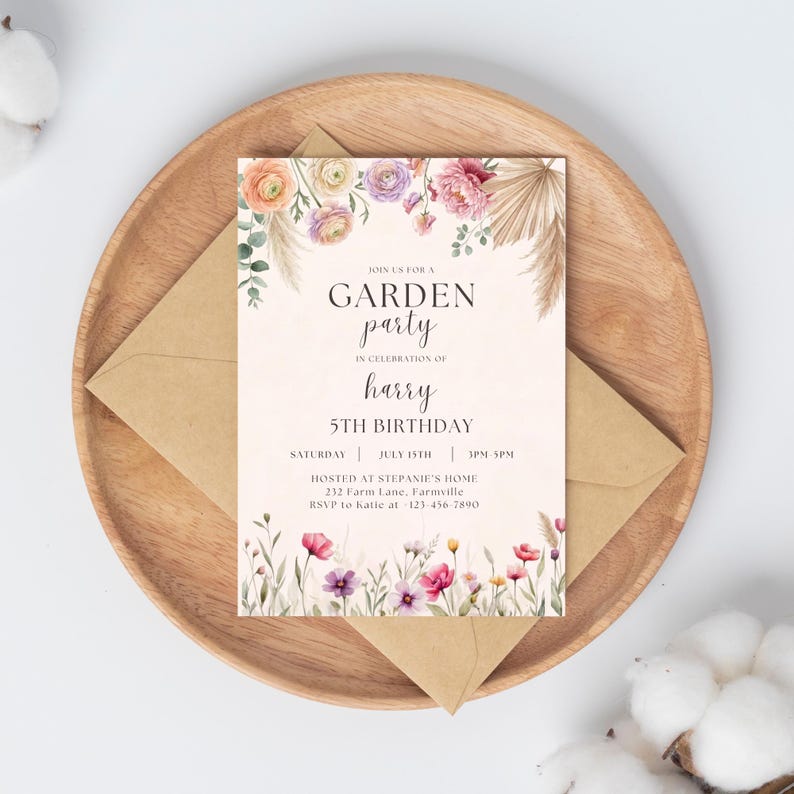 Editable Wildflower Birthday Invitation | Floral Garden Party Canva ...