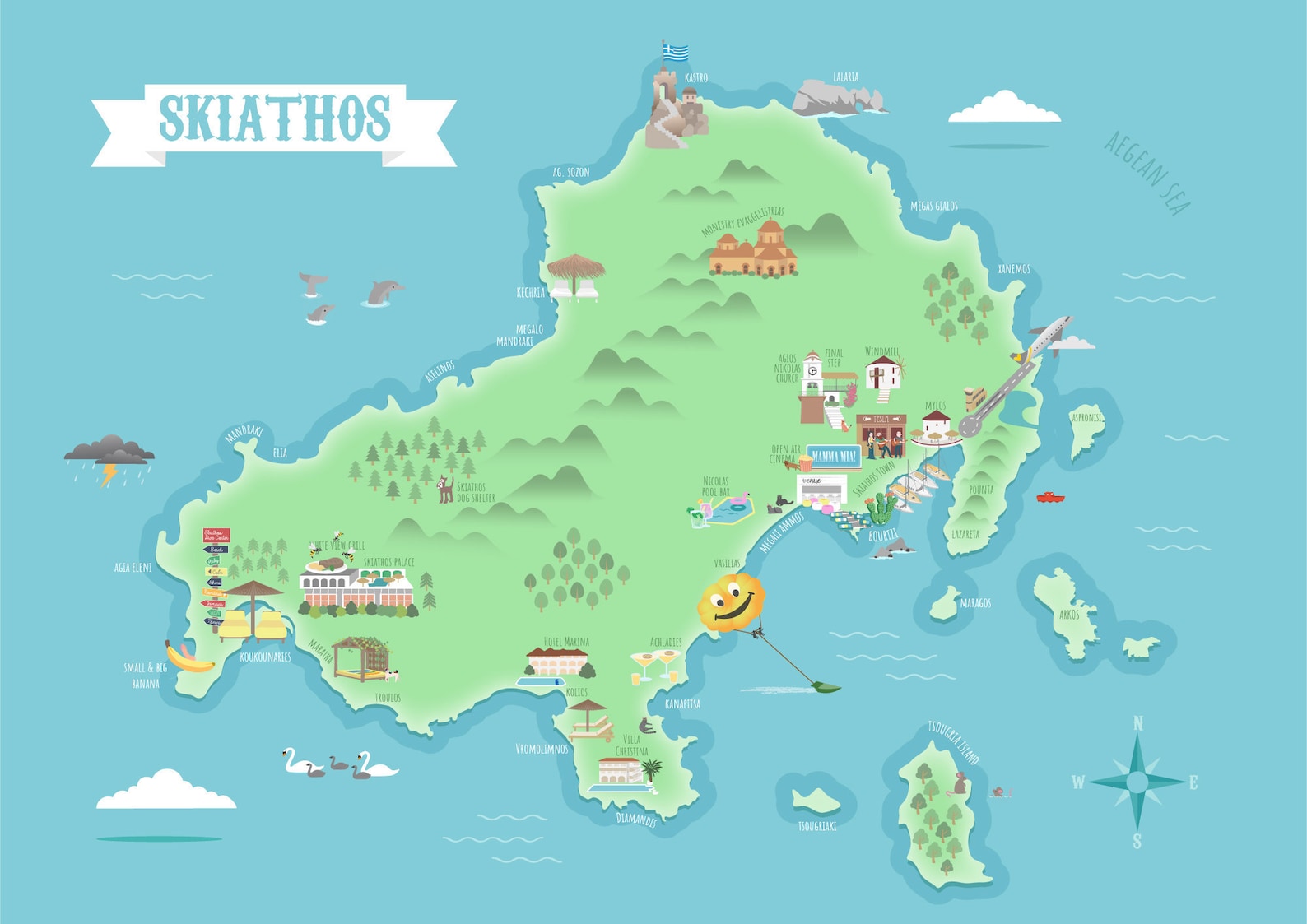 Skiathos Art Print Map - Etsy
