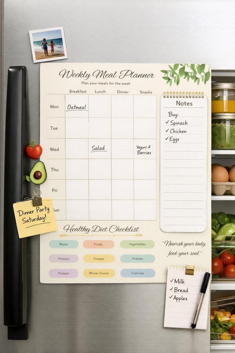 Elegant Weekly Meal Planner | Healthy Diet Checklist (PDF Download) - Etsy