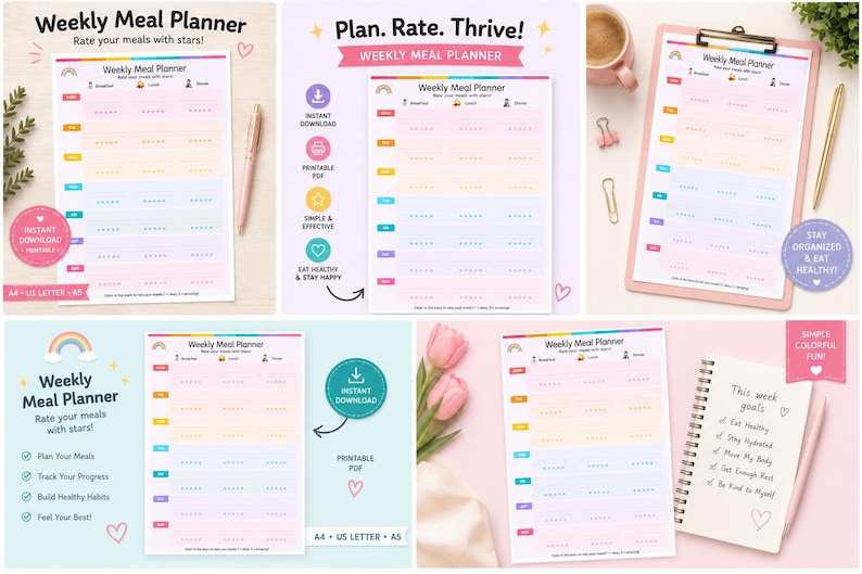 Weekly Kids Meal Planner | Family Food Tracker (PDF Download) - Etsy