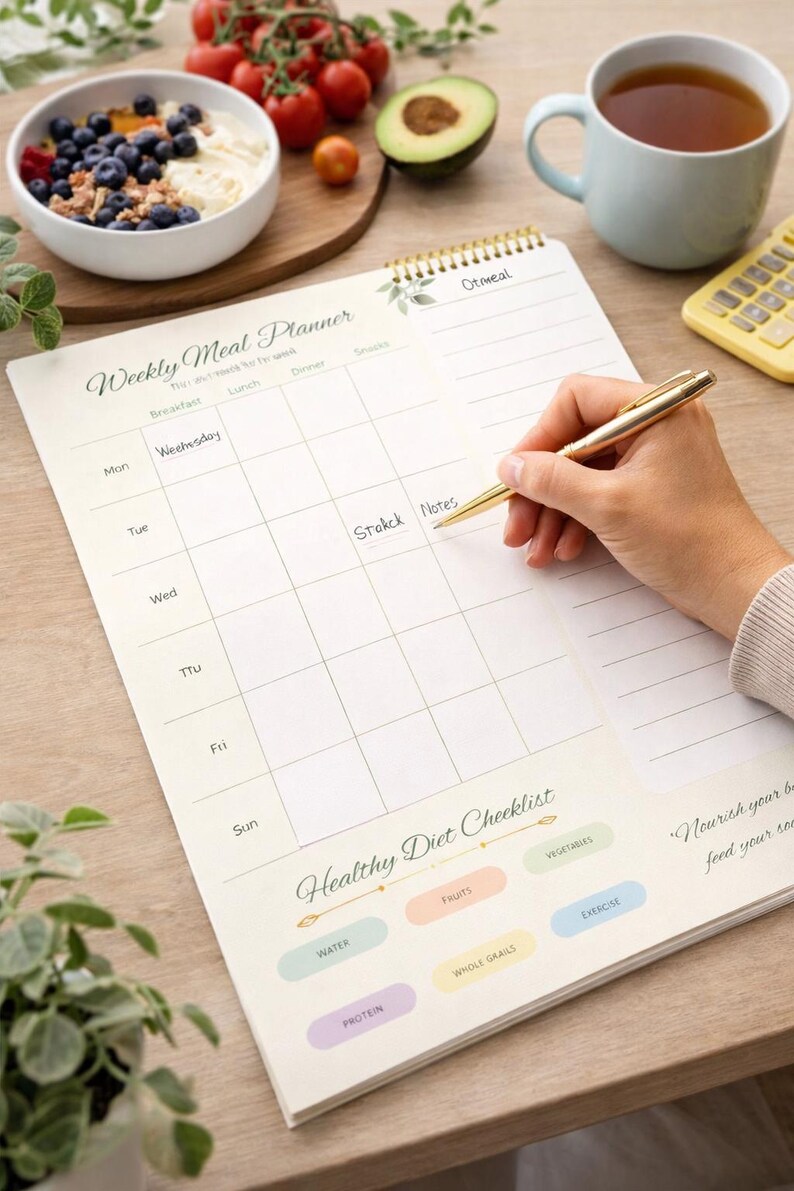 Elegant Weekly Meal Planner | Healthy Diet Checklist (PDF Download) - Etsy