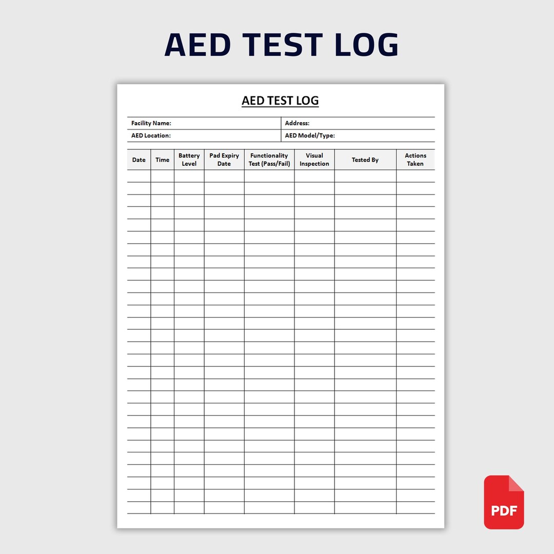 Printable AED Test Log | AED Inspection Sheet | Defibrillator ...