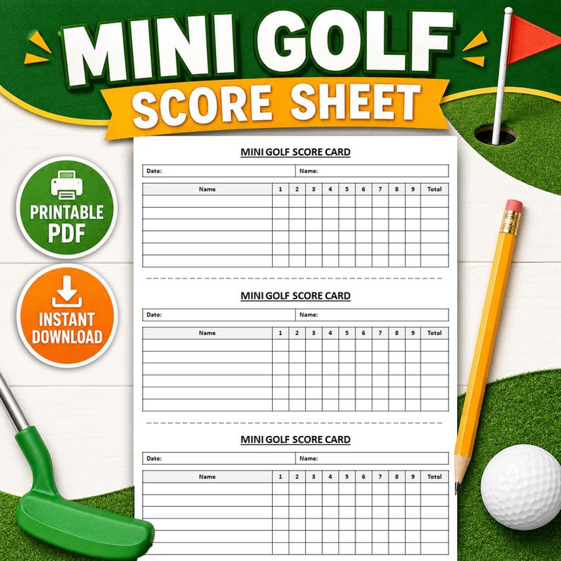 Printable Mini Golf Score Sheet | Miniature Golf Scorecard | Minigolf ...