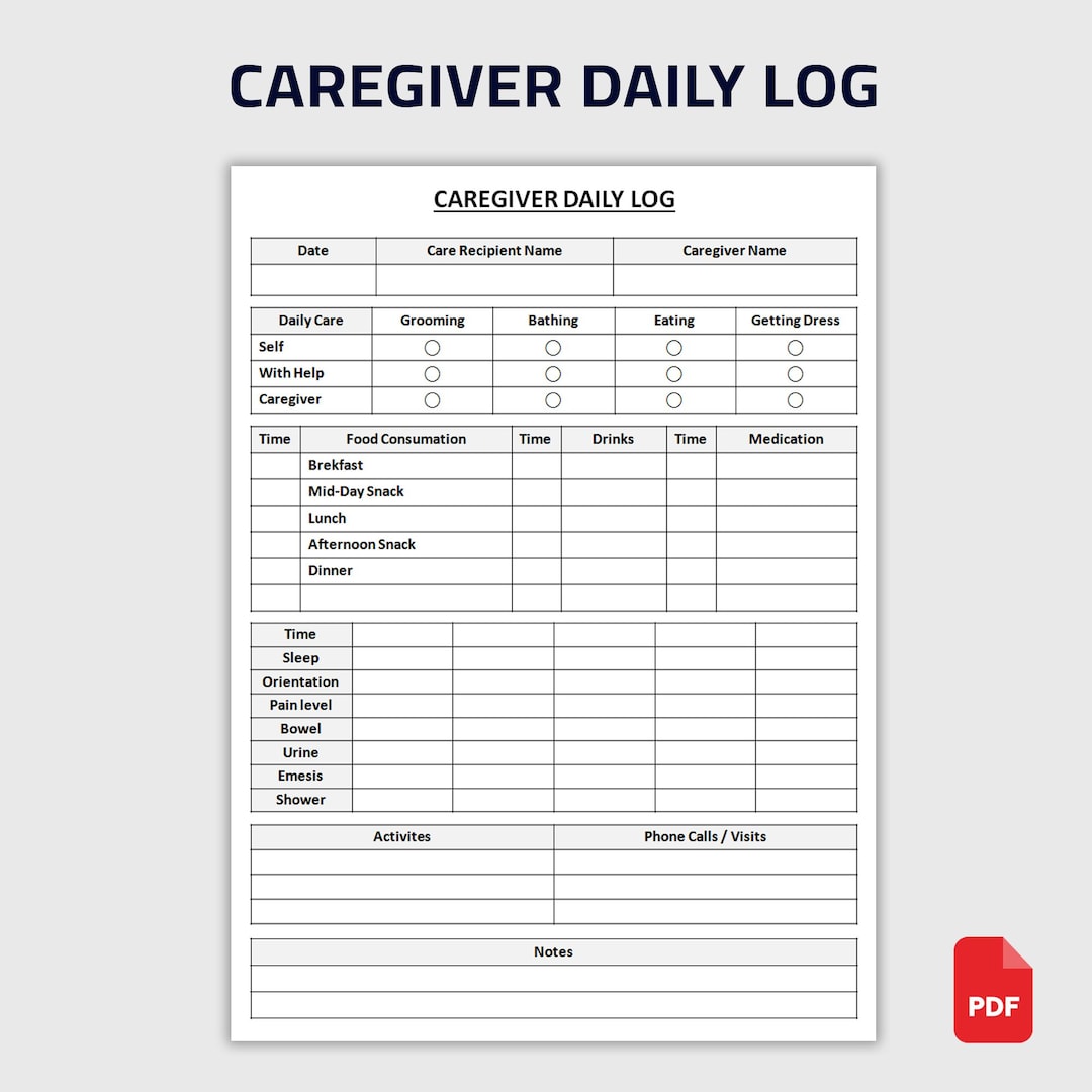 Printable Caregiver Daily Log | Daily Care Record | Home Care Tracker ...