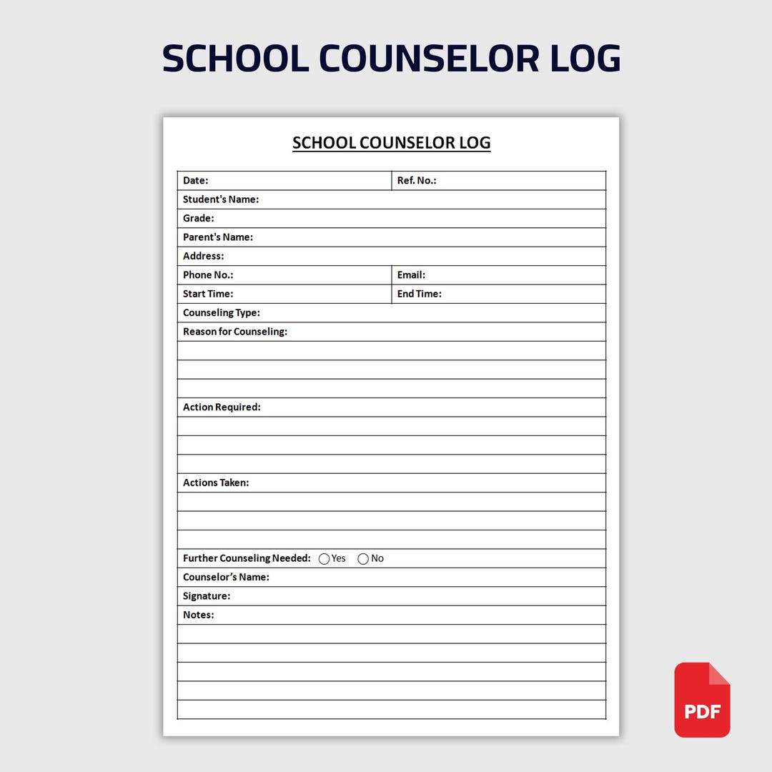 Printable School Counselor Log | Counselling Student Daily Record ...