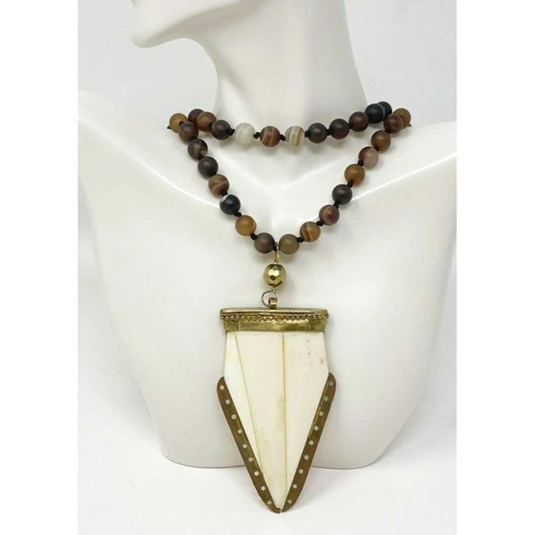 Handmade Artisan Brass Eye Agate/aleppo Stone Bison Bone Arrow Pendant ...