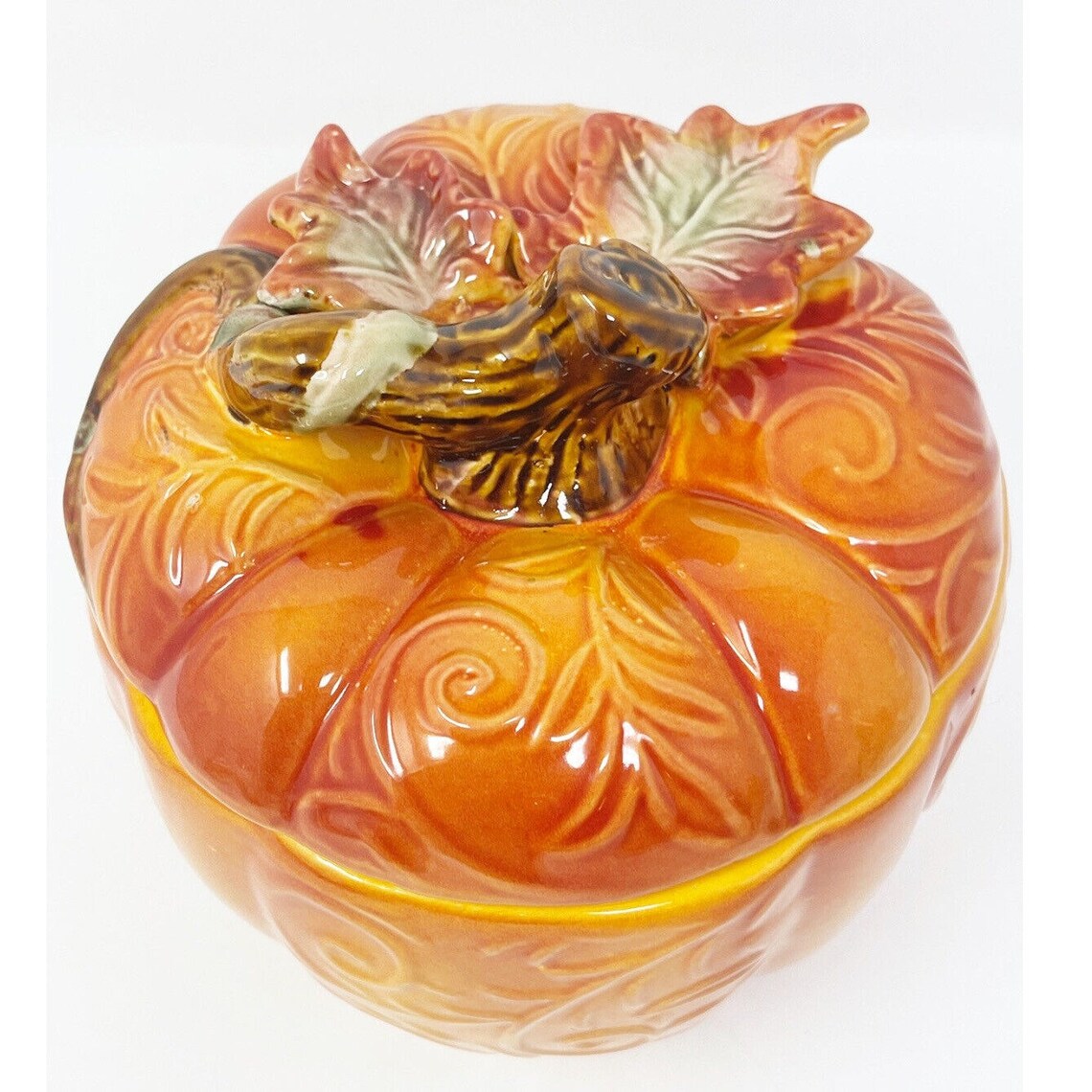 Vintage Orange Ceramic Pumpkin Canister/cookie Jar/centerpiece Fall ...