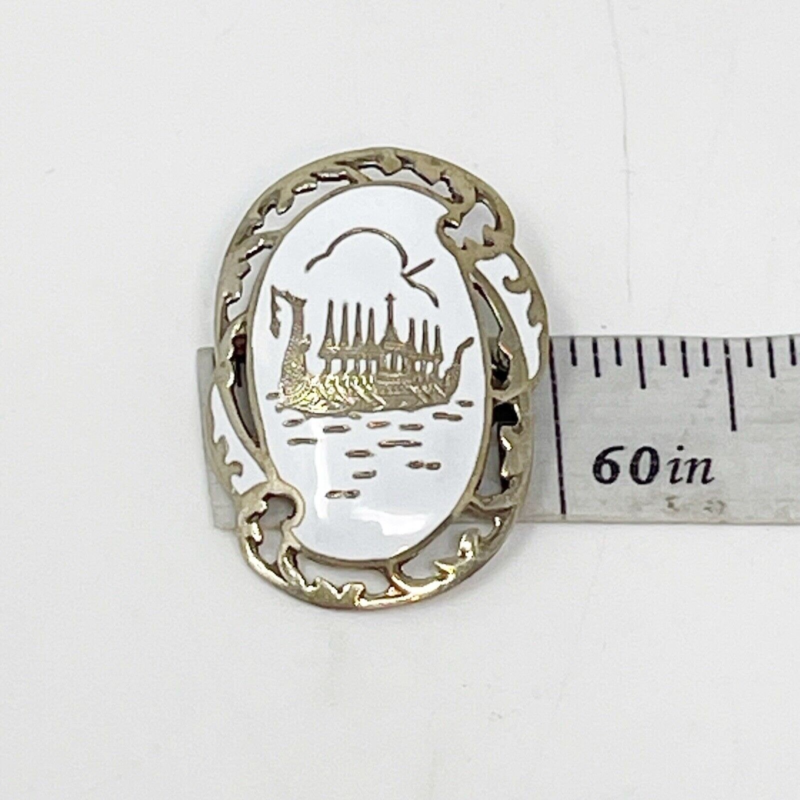 Vintage Siam Sterling Silver Nielloware White Enamel Ship Brooch Pin ...