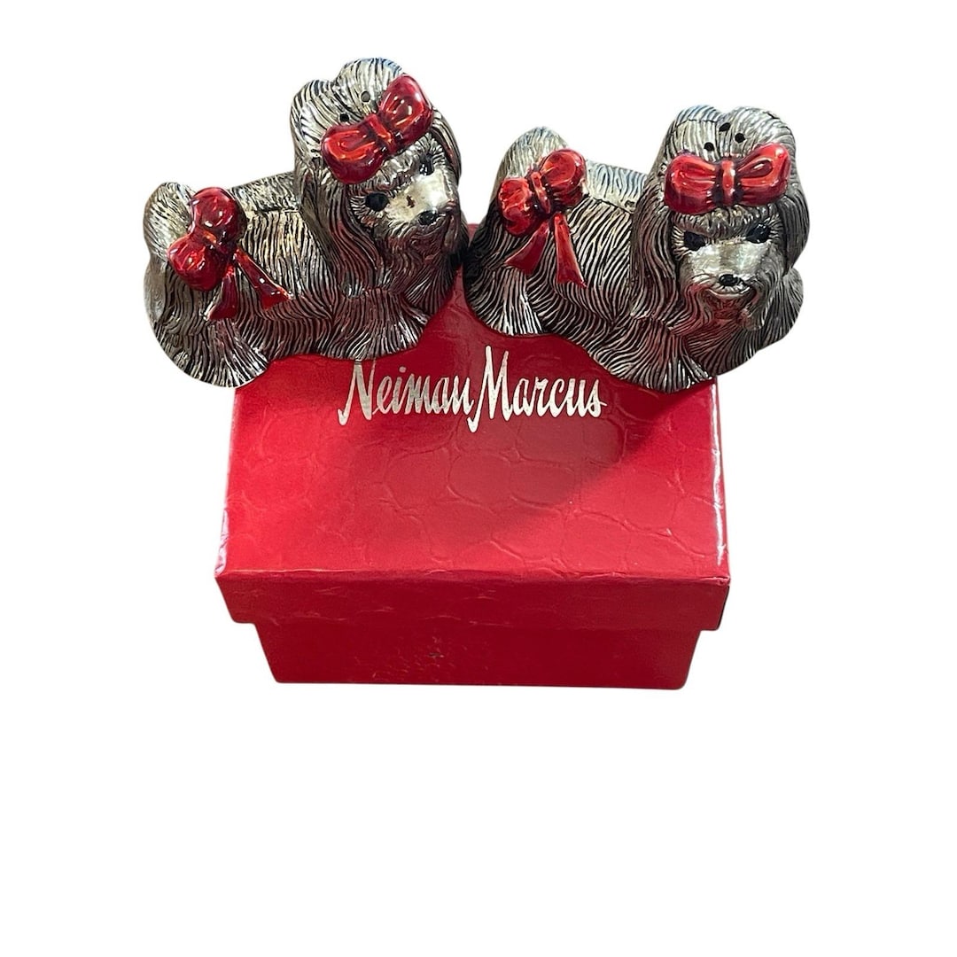 Vintage Neiman Marcus Maltese Dogs Salt and Pepper Shakers in Original ...