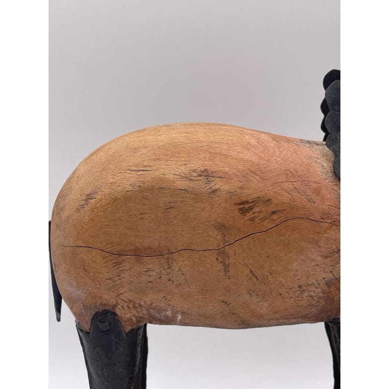 Vintage 90s Hilda Flack Wood Metal Elephant Sculpture 11x11 Rustic ...