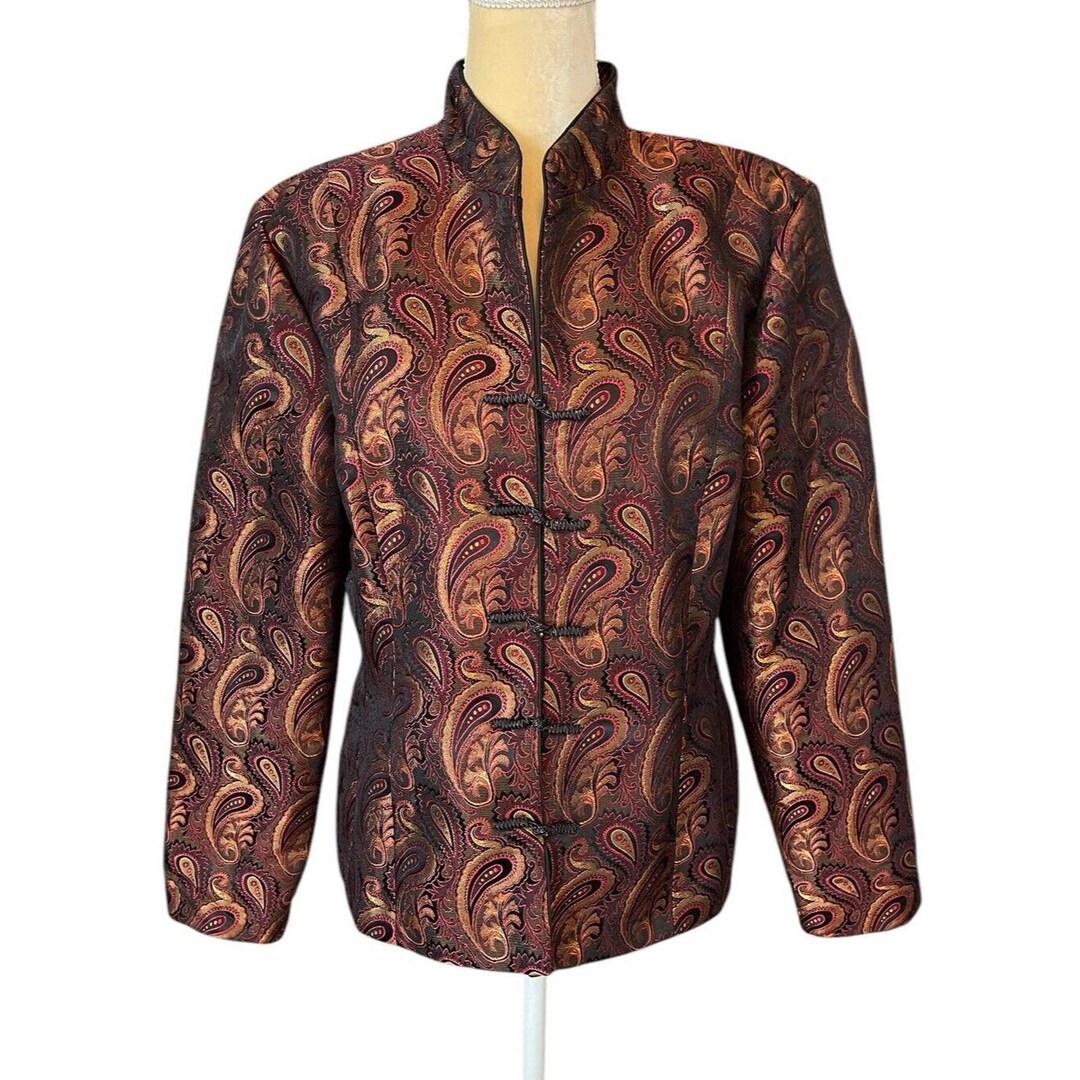 VTG Paisley Jacquard Brocade Jacket Size M/L Mandarin Collar Frog ...