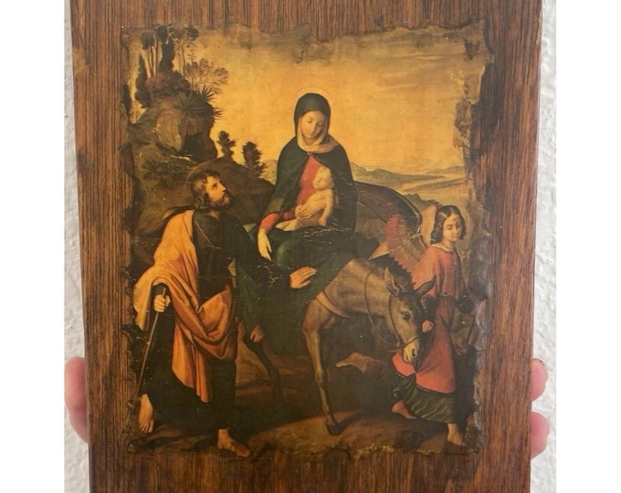 Vintage 1960s Religious Wall Plaque Holy Family Flight Into Egypt Wood ...