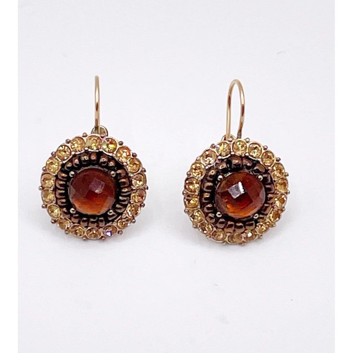 Vintage Liz Claiborne Amber Glass Earrings Gold Tone LC Marked ...