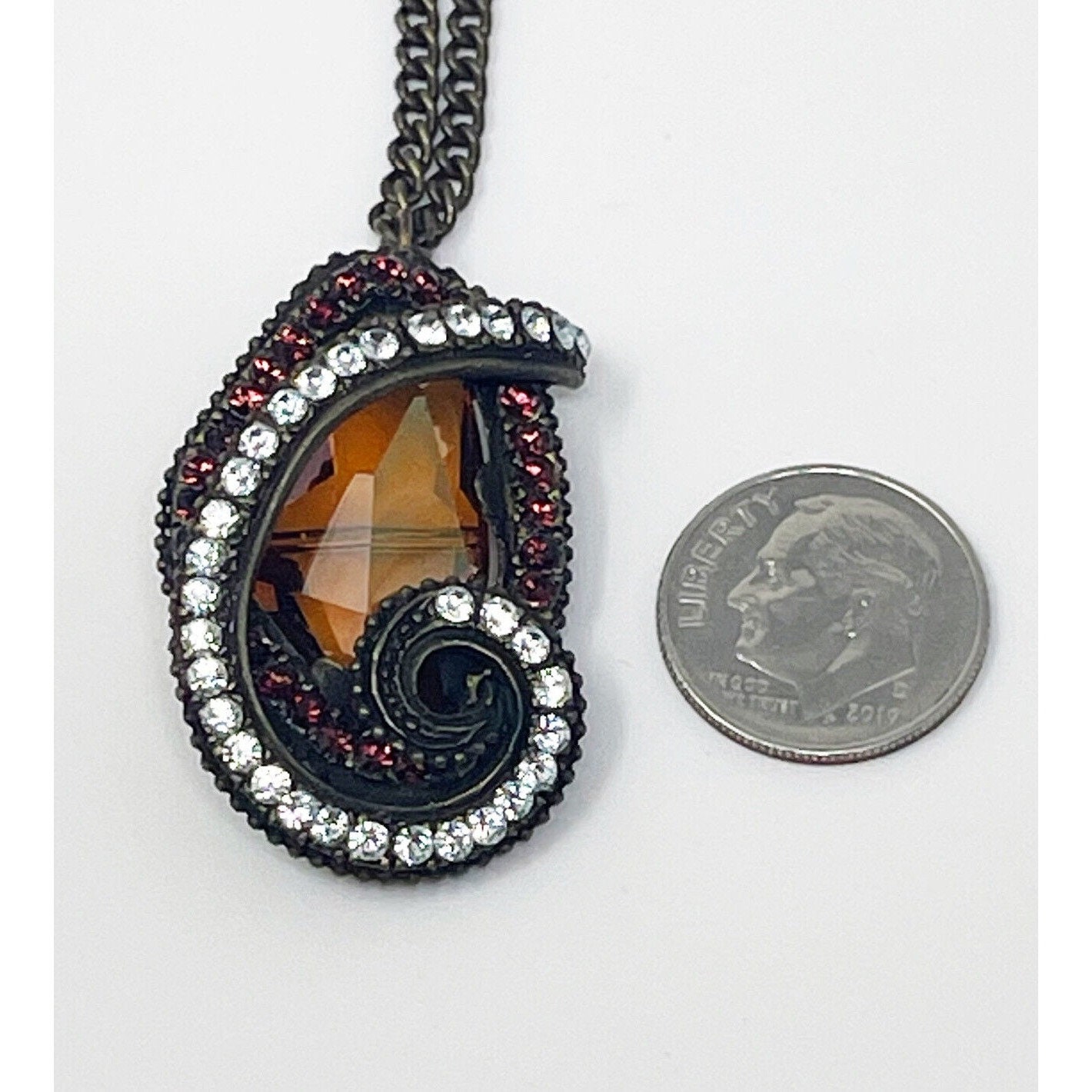 Vintage Sorrelli Retired Antiqued Brass Red/yellow Rhinestone Pendant ...