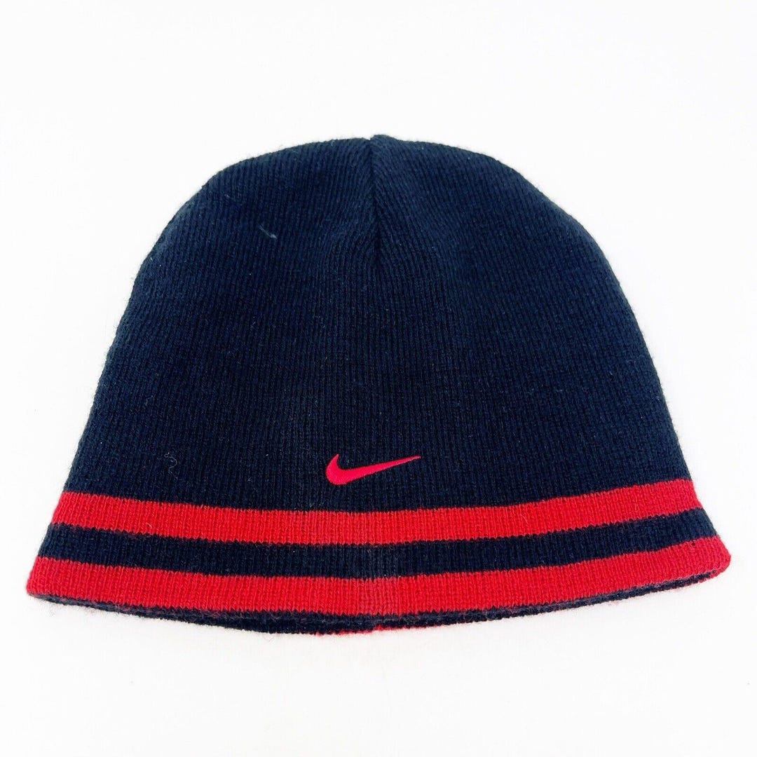 Vintage Y2K Nike Red/black Reversible Stretch Knit Logo Beanie Hat Warm ...