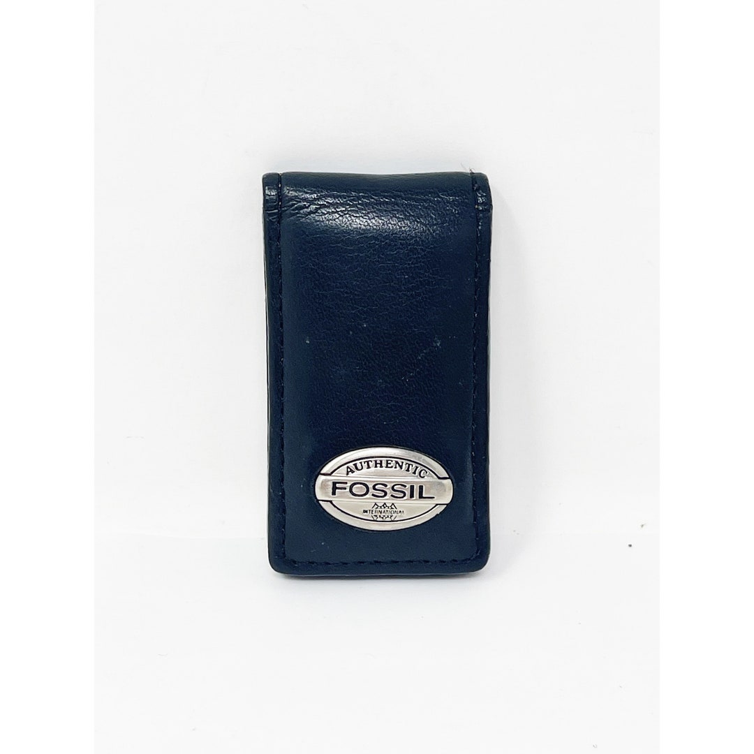 Vintage Mens Fossil Folding Money Clip Black Leather - Etsy