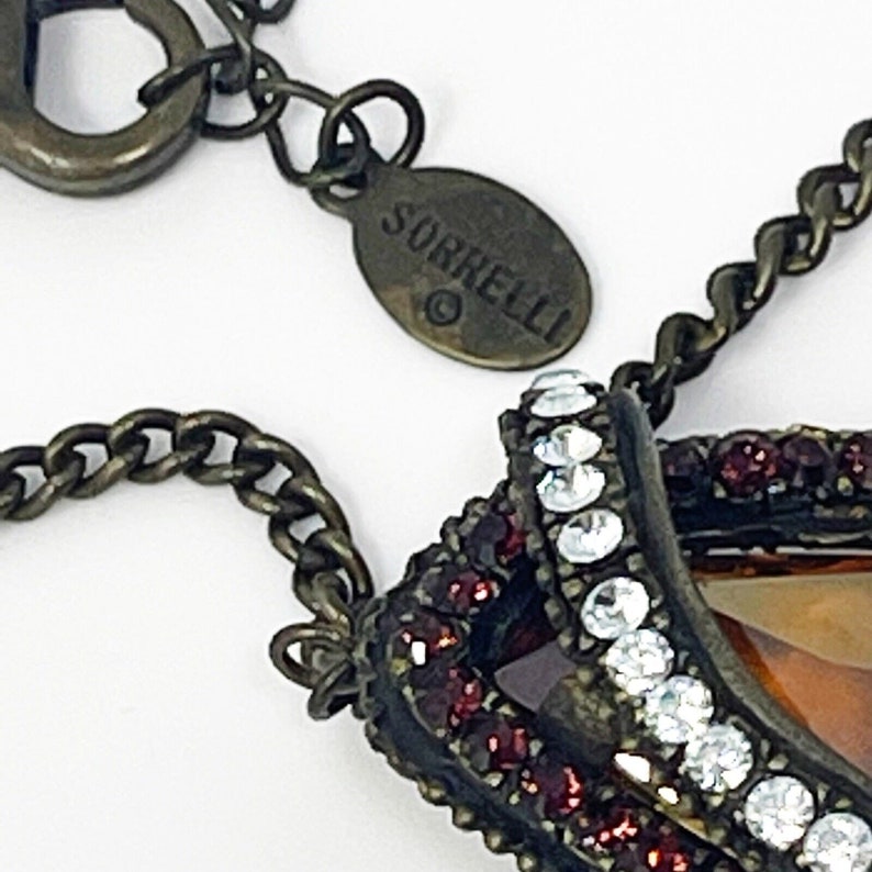 Vintage Sorrelli Retired Antiqued Brass Red/yellow Rhinestone Pendant ...