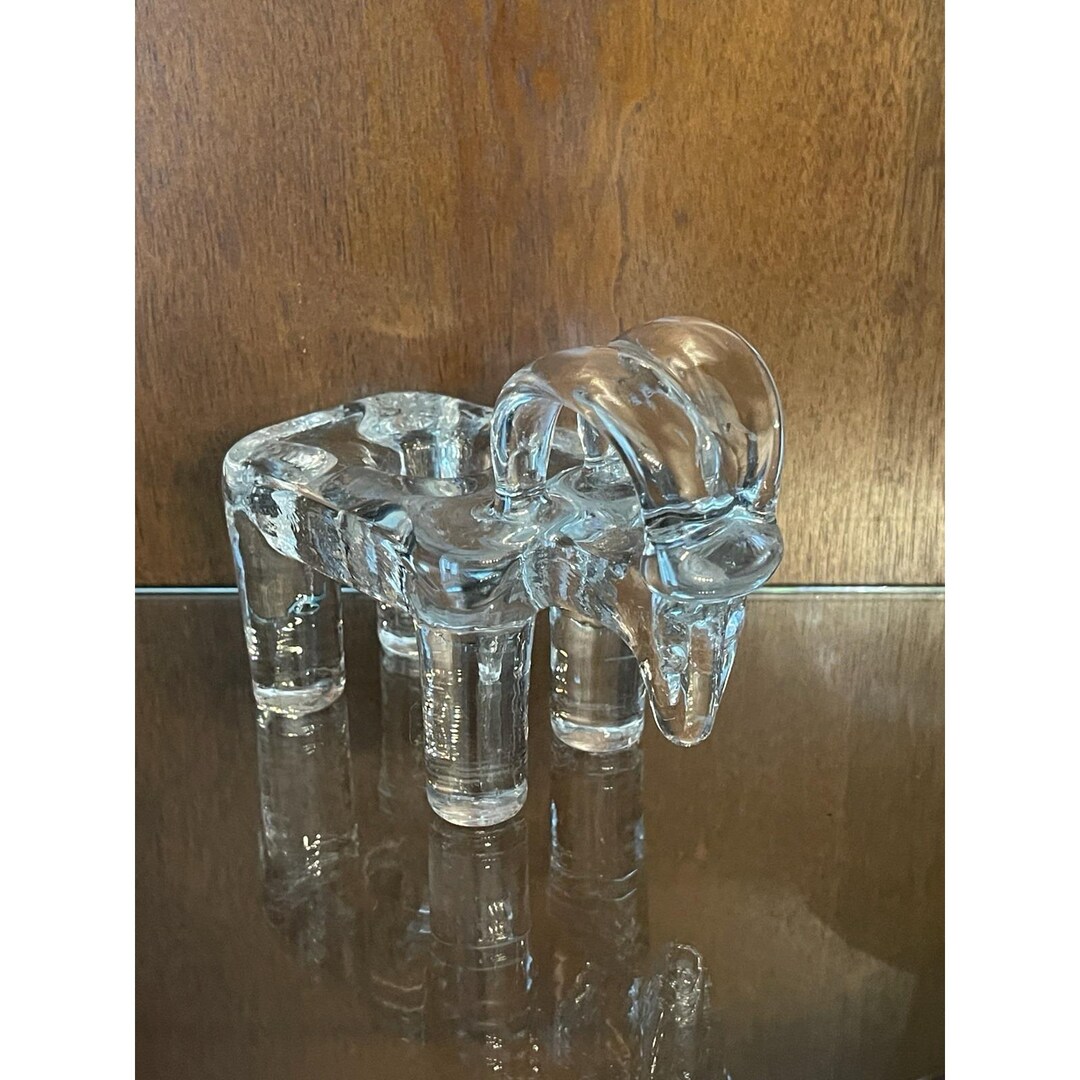 Vintage Clear Hand Blown Glass Ram Figurine Candle Holder MCM Aries ...
