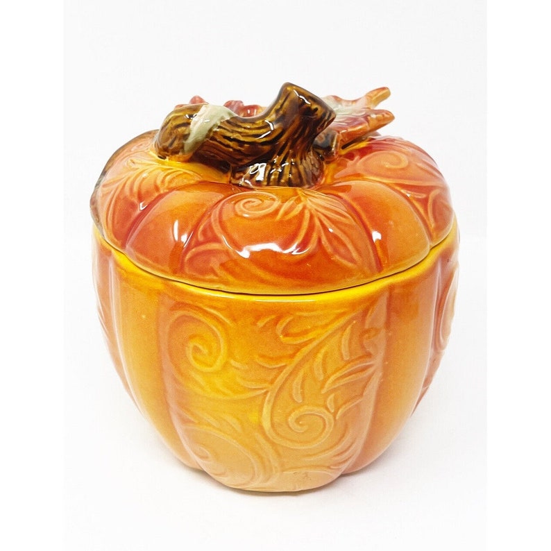 Vintage Orange Ceramic Pumpkin Canister/cookie Jar/centerpiece Fall ...