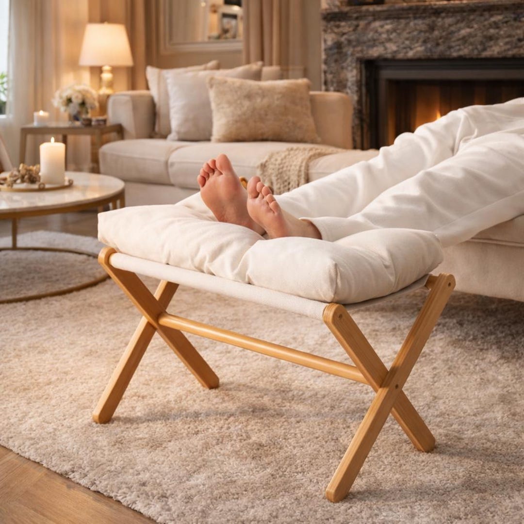 Foldable Bamboo Foot Stool, Padded Ottoman Bench, Living Room Foot Rest ...