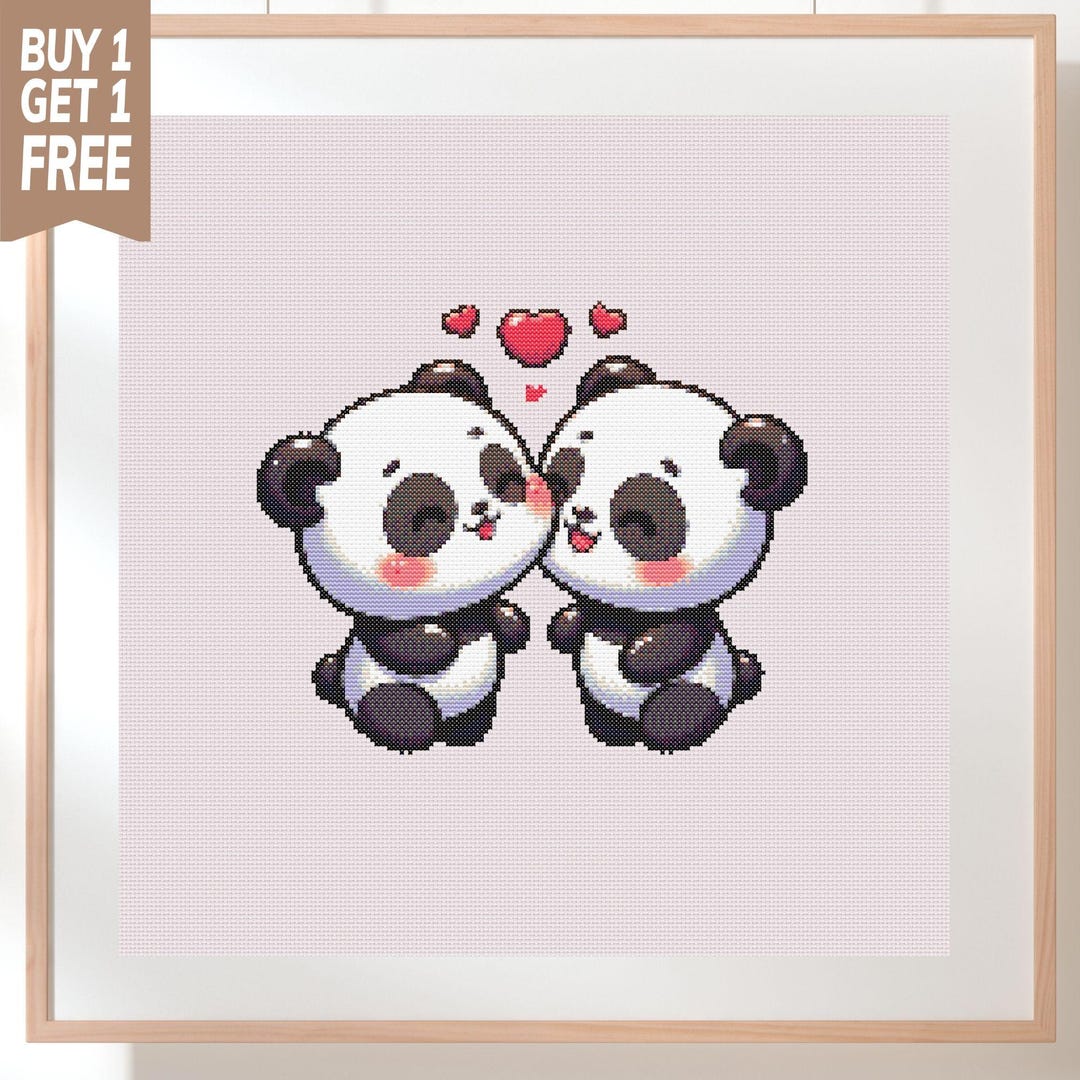 Panda Couple Cross Stitch Pattern | Kawaii Animal Embroidery Design ...