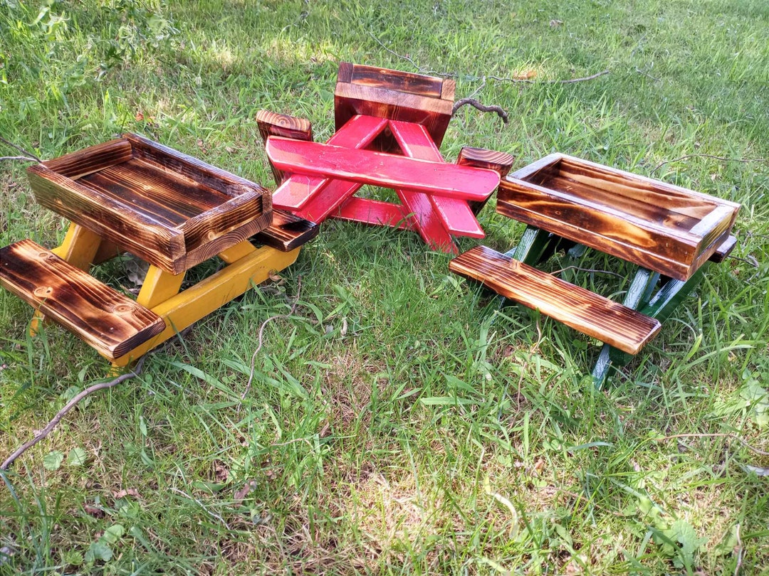 Distressed Reclaimed Wood Bird Picnic Table With Tray - Etsy