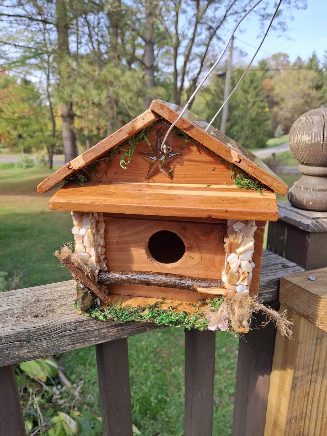 Rustic Handcrafted Cedar Country Birdhouse With Rusty Tin Star and ...